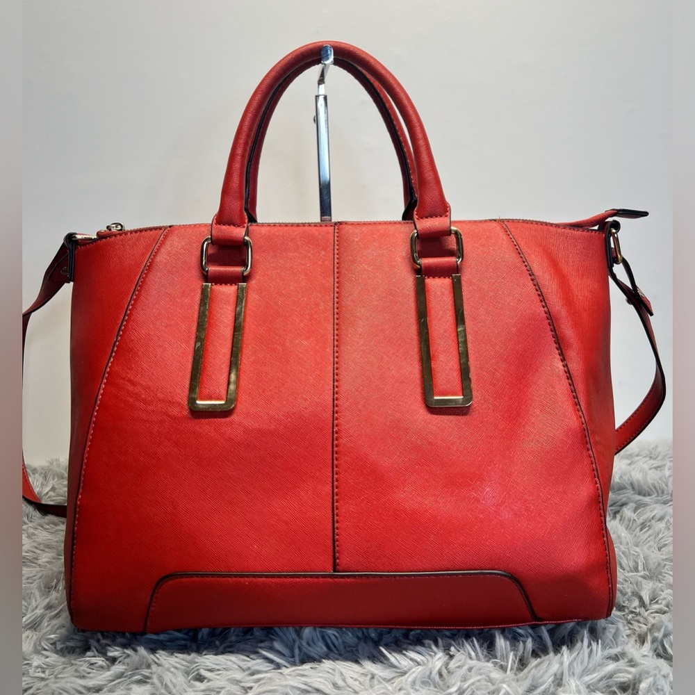 Aldo Dark Red Leather Faux Bag Gold Trim - Gem
